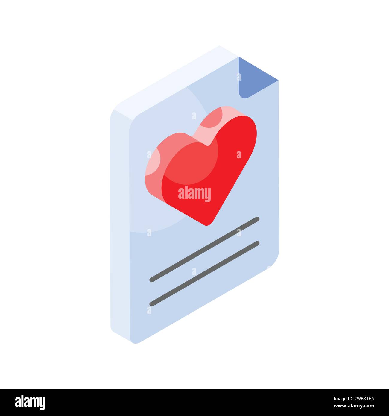Heart symbol on page depicting flat concept icon of love letter ...