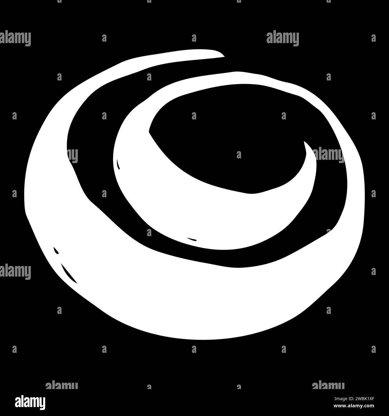 Round swirl symbol, hand painted with white paint brush, on black ...