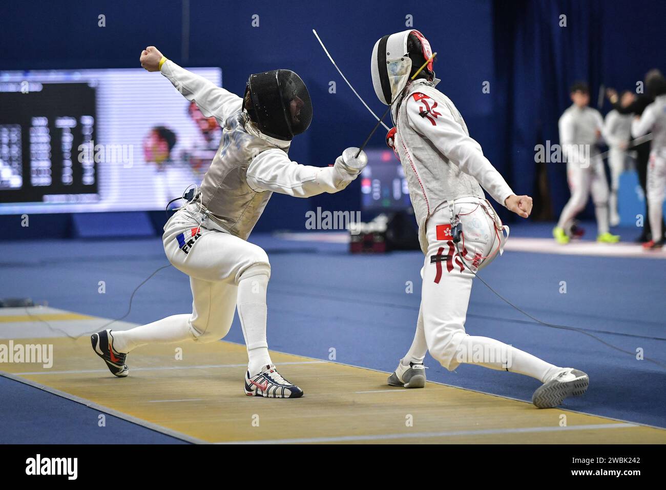 Paris, France. 11th Jan, 2024. France's foilist JULIEN MERTINE (L ...