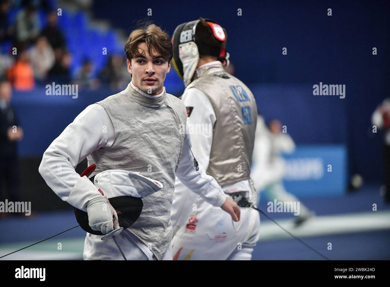 Paris, France. 11th Jan, 2024. France's foilist CONSTANT ROGER looks on ...
