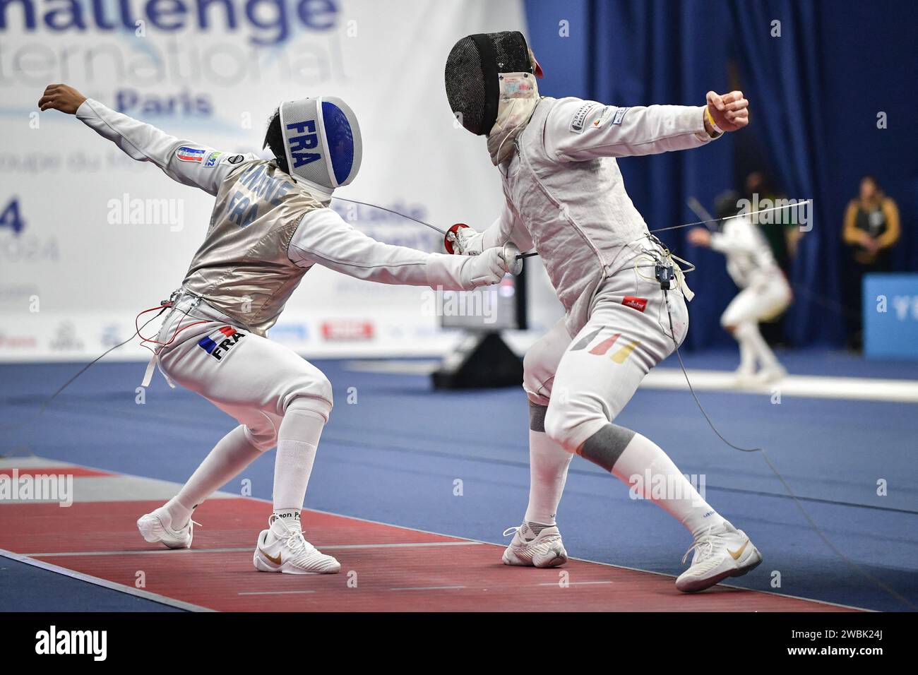 Paris, France. 11th Jan, 2024. France's foilist ANAS ANANE (L) competes ...