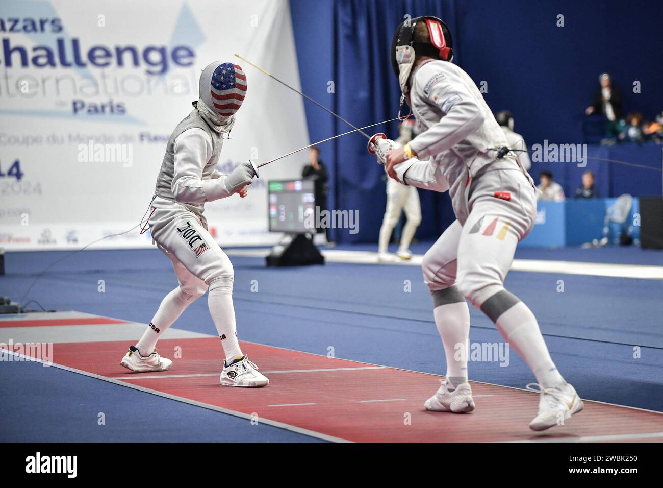 Paris, France. 11th Jan, 2024. USA foilist MARCELLO OLIVARES (L ...