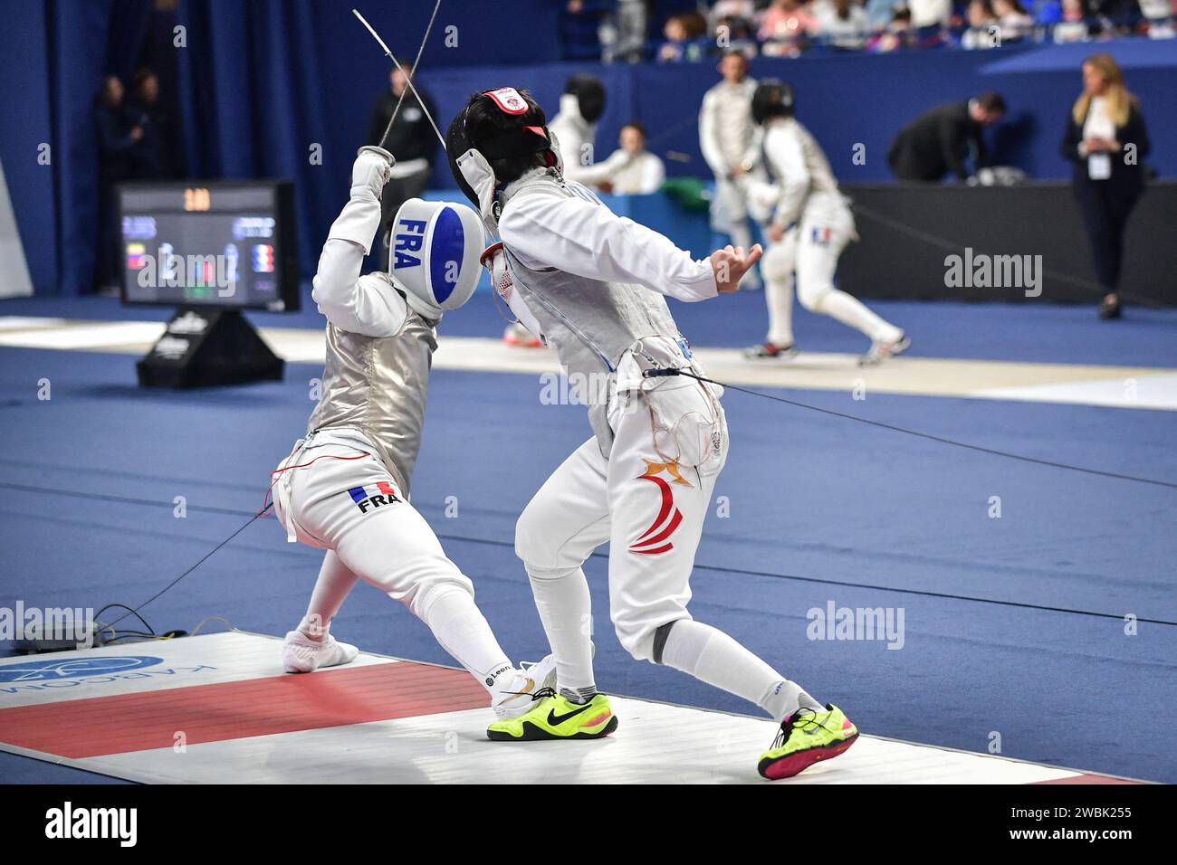 Paris, France. 11th Jan, 2024. France's foilist ANAS ANANE (L) competes ...