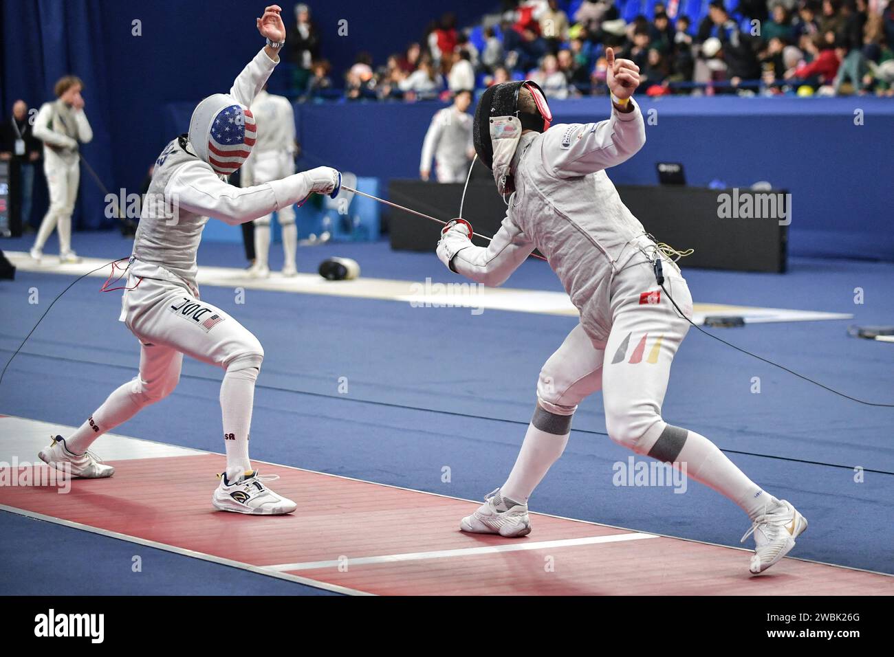 Paris, France. 11th Jan, 2024. USA foilist MARCELLO OLIVARES (L ...