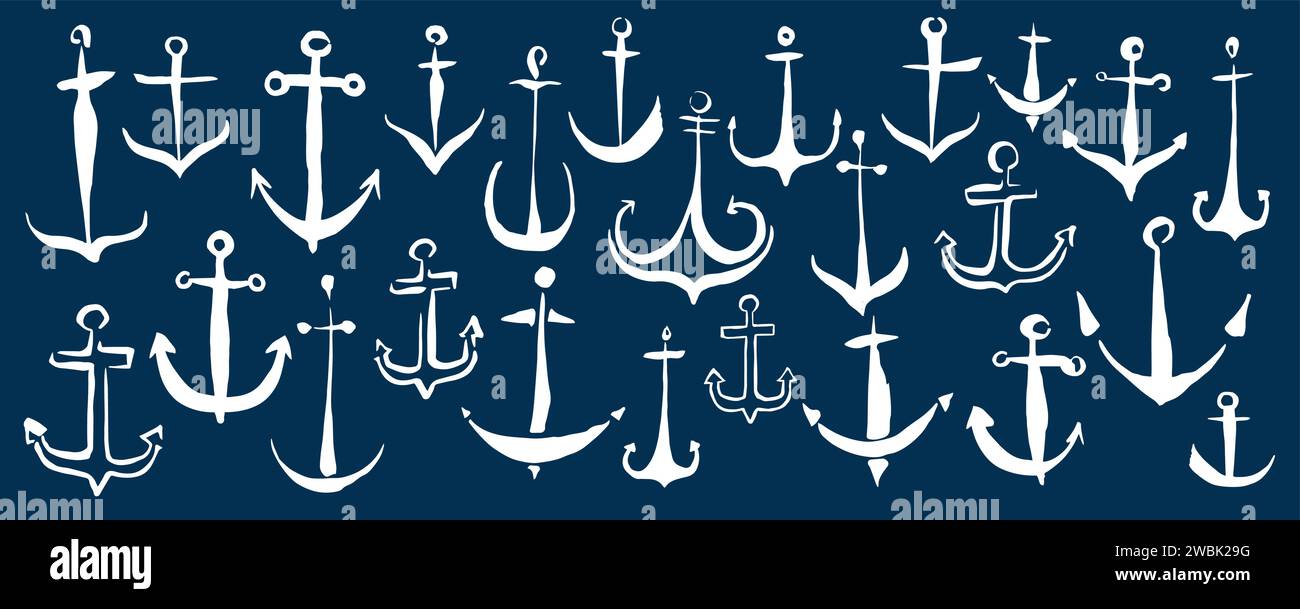 Anchors banner hand painted with ink brush, isolated on white ...