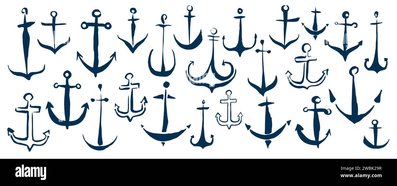 Anchors banner hand painted with ink brush, isolated on white ...