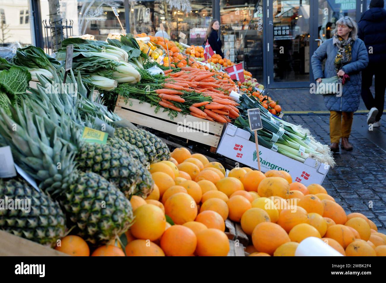 Copenhagen, Denmark /11 January 2024/Shoppers at farmers market or ...