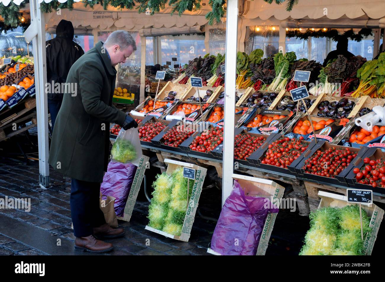 Copenhagen, Denmark /11 January 2024/Shoppers at farmers market or ...
