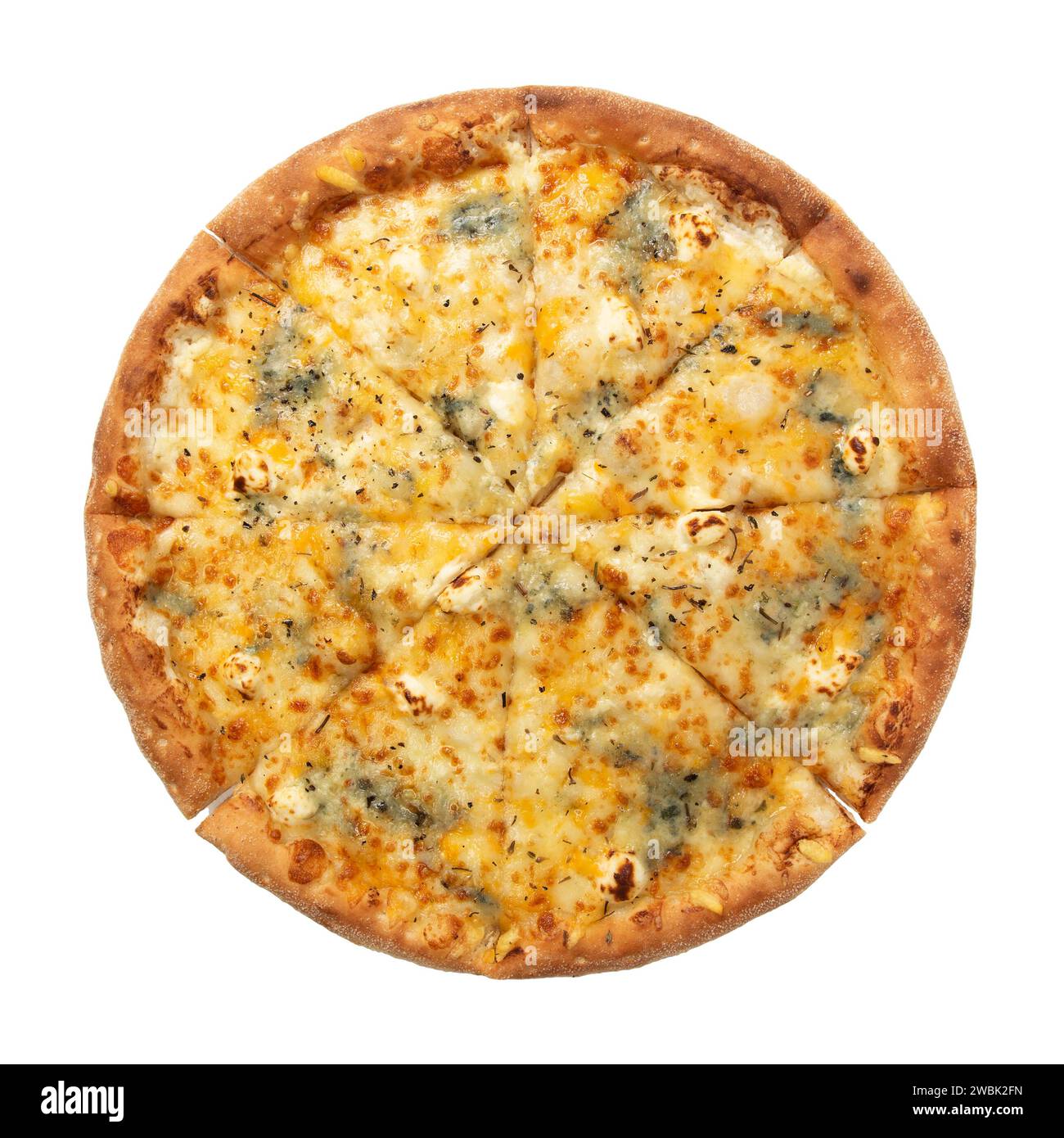 Pizza Quattro Formaggi, four cheese pizza isolated on white background. Top view Stock Photo - Alamy