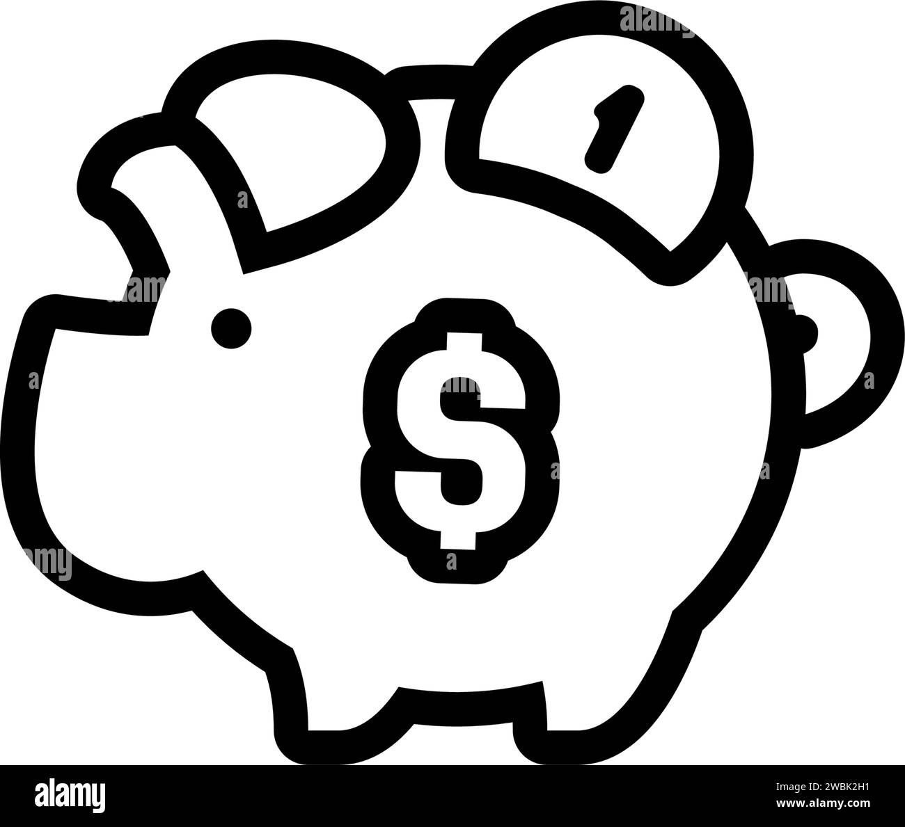 piggy bank icon with coin dollar symbol, made in linear style Stock ...