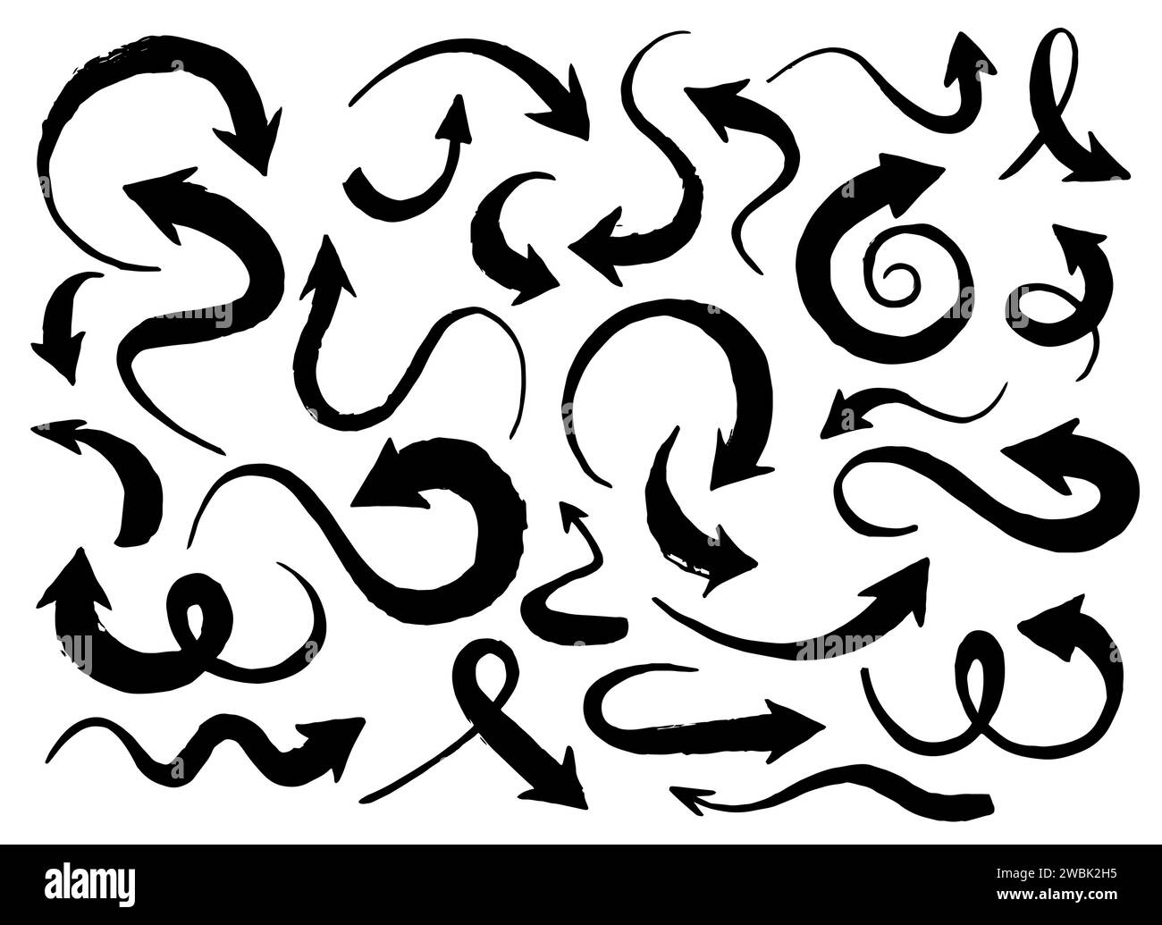 Hand drawn set of different arrows, in various shapes and forms painted ...