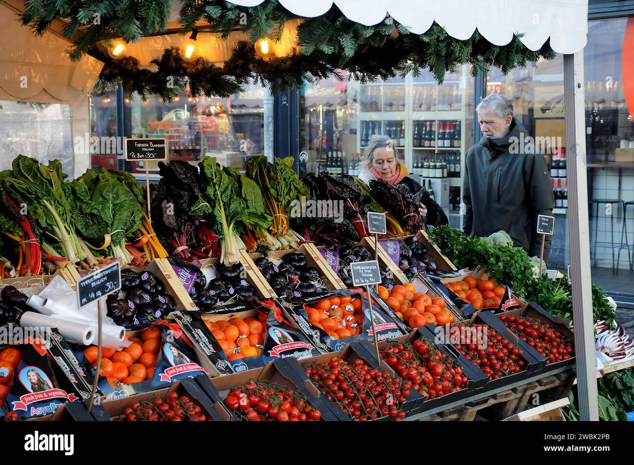Copenhagen, Denmark /11 January 2024/Shoppers at farmers market or ...