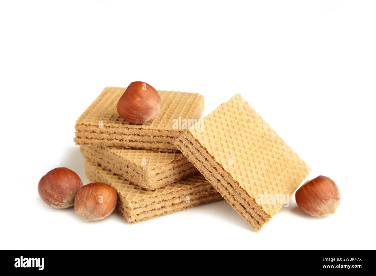 Square chocolate wafer biscuits with hazelnut isolated on white ...