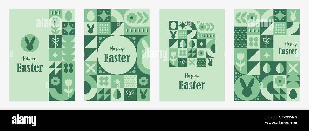 Happy Easter postcards. Set of 4 minimal vintage 20s geometric design ...
