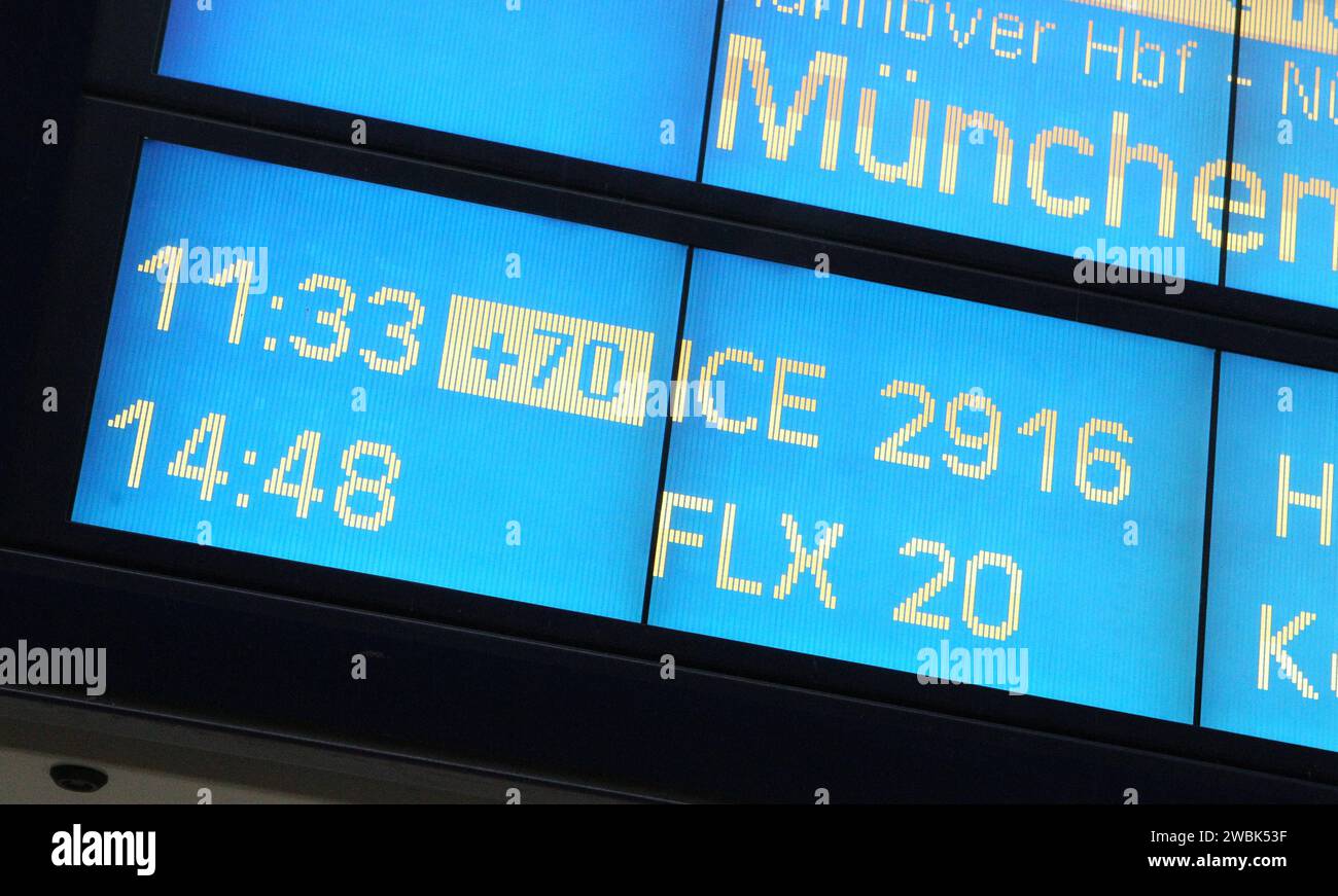 Auf einem Zugzielanzeiger im Hauptbahnhof Hamburg wird während des ...