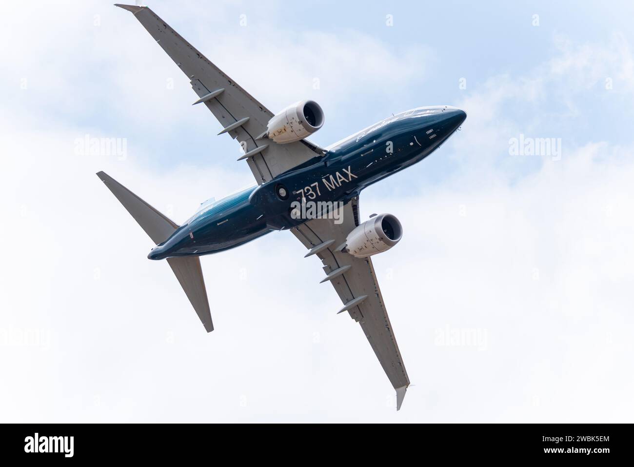 Boeing 737-7 Max 7 airliner jet plane flying at Farnborough ...