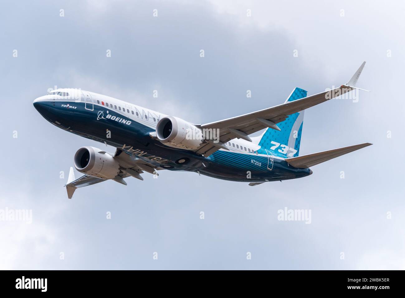 Boeing 737-7 Max 7 airliner jet plane flying at Farnborough ...
