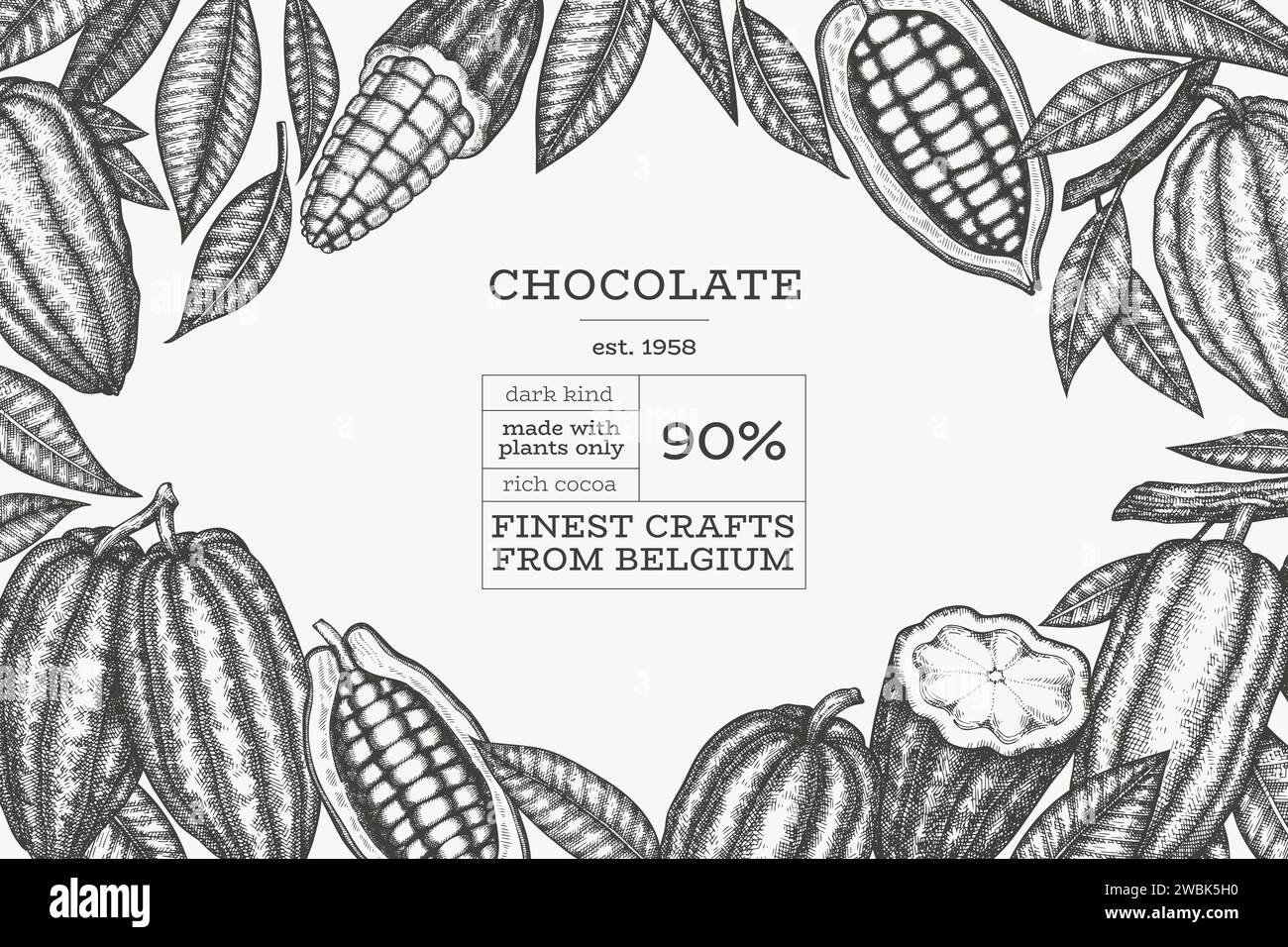 Cocoa design template. Chocolate cocoa beans background. Vector hand ...