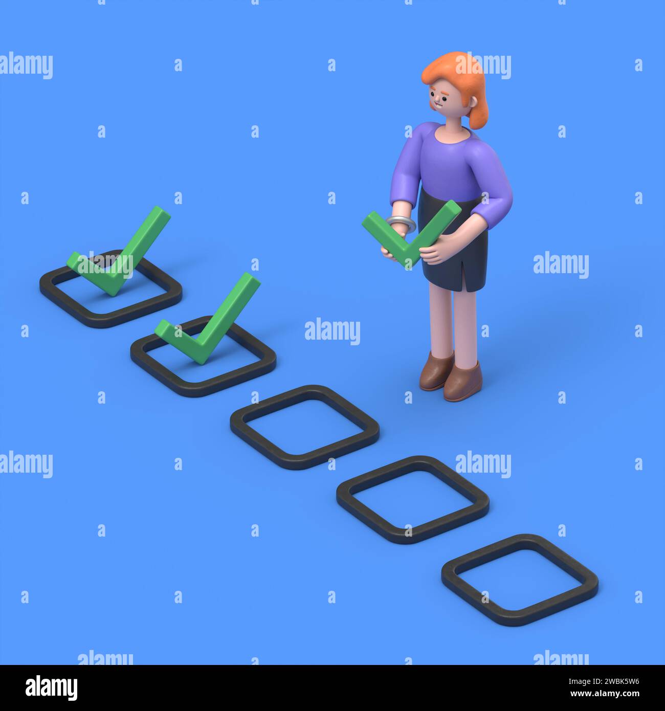 3D illustration of Asian man Felix putting check mark in the box ...