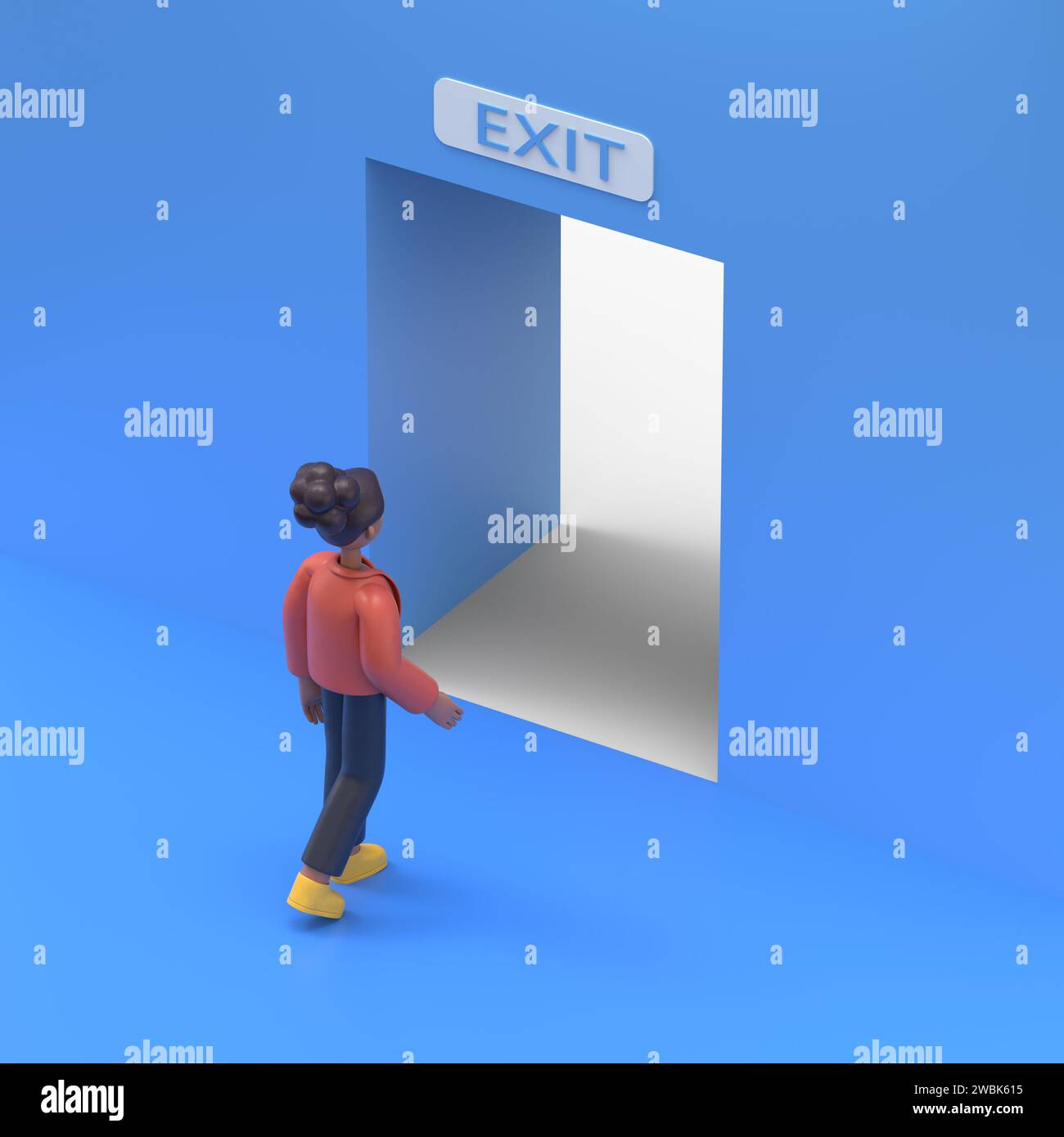 3D illustration of Asian man Felix follows the indicated path to the ...