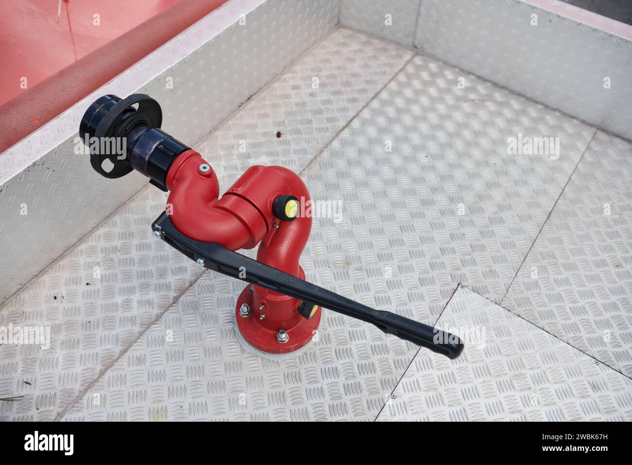 Close-up of essential firefighting equipment on a modern firetruck ...