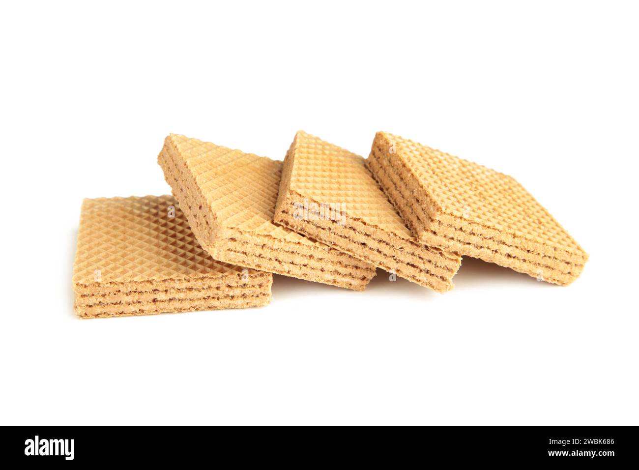 Square chocolate wafer biscuits isolated on white background. Top view ...