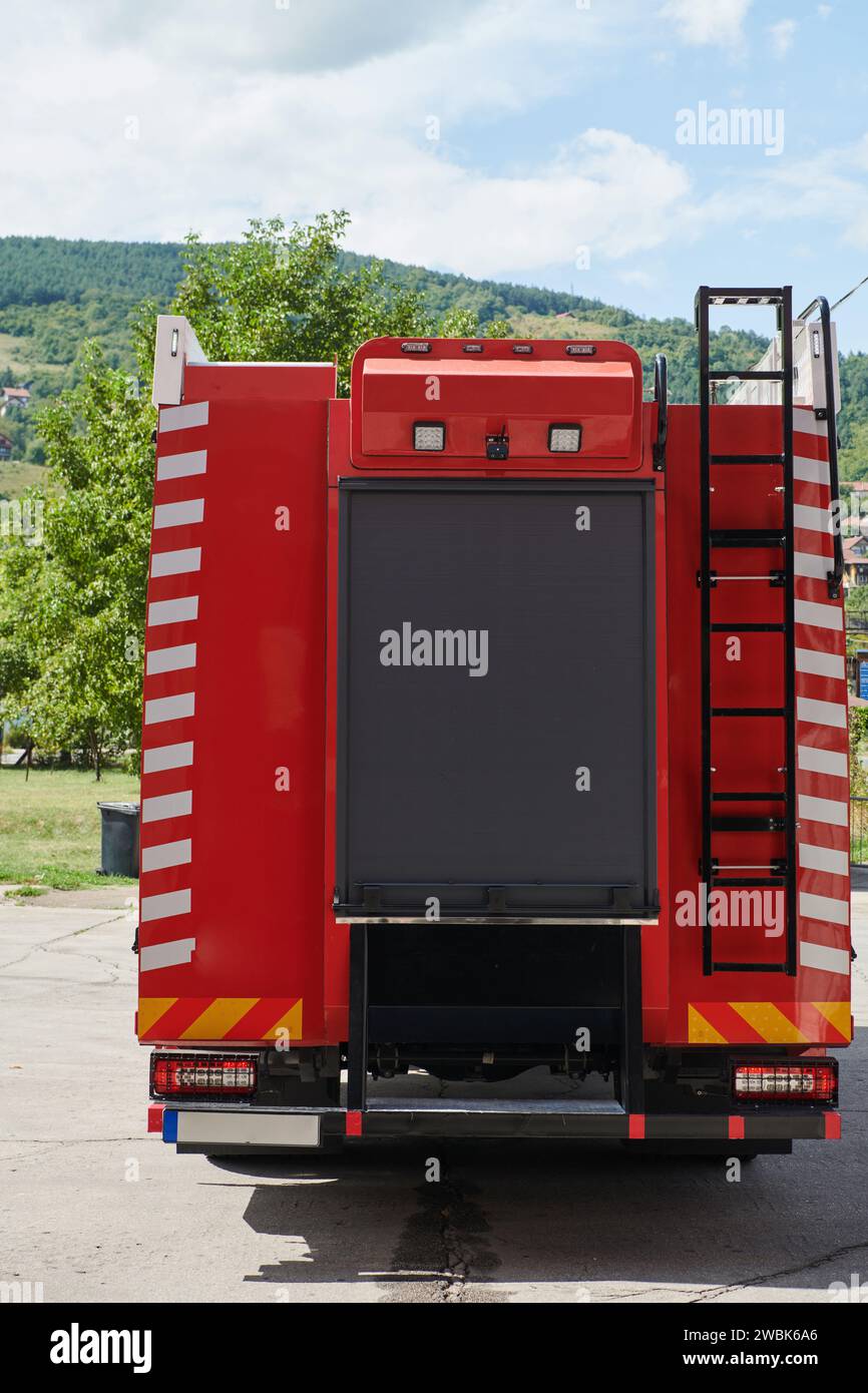 Close-up of essential firefighting equipment on a modern firetruck ...