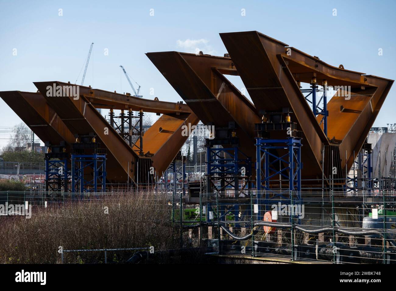 Construction site supports for the incoming raised tracks begin to take ...