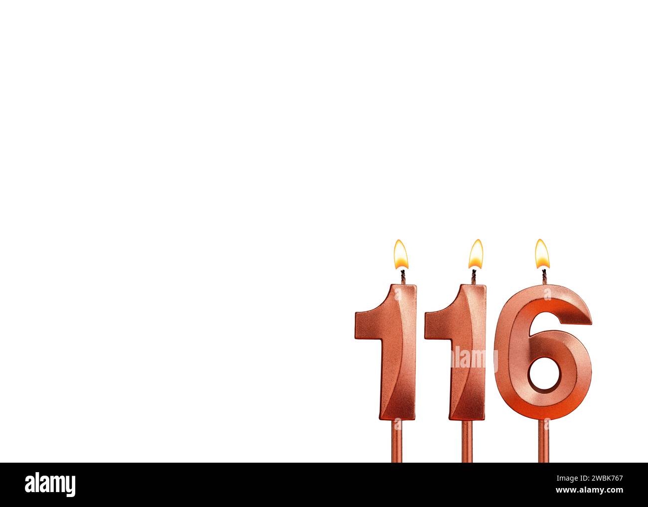 Burning candle number 116 for birthday on white background Stock Photo ...