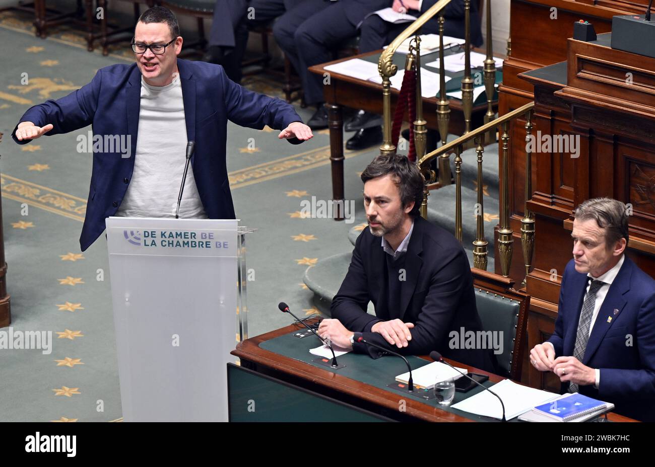 Brussels, Belgium. 11th Jan, 2024. PVDA/PTB's Raoul Hedebouw, Groen's ...