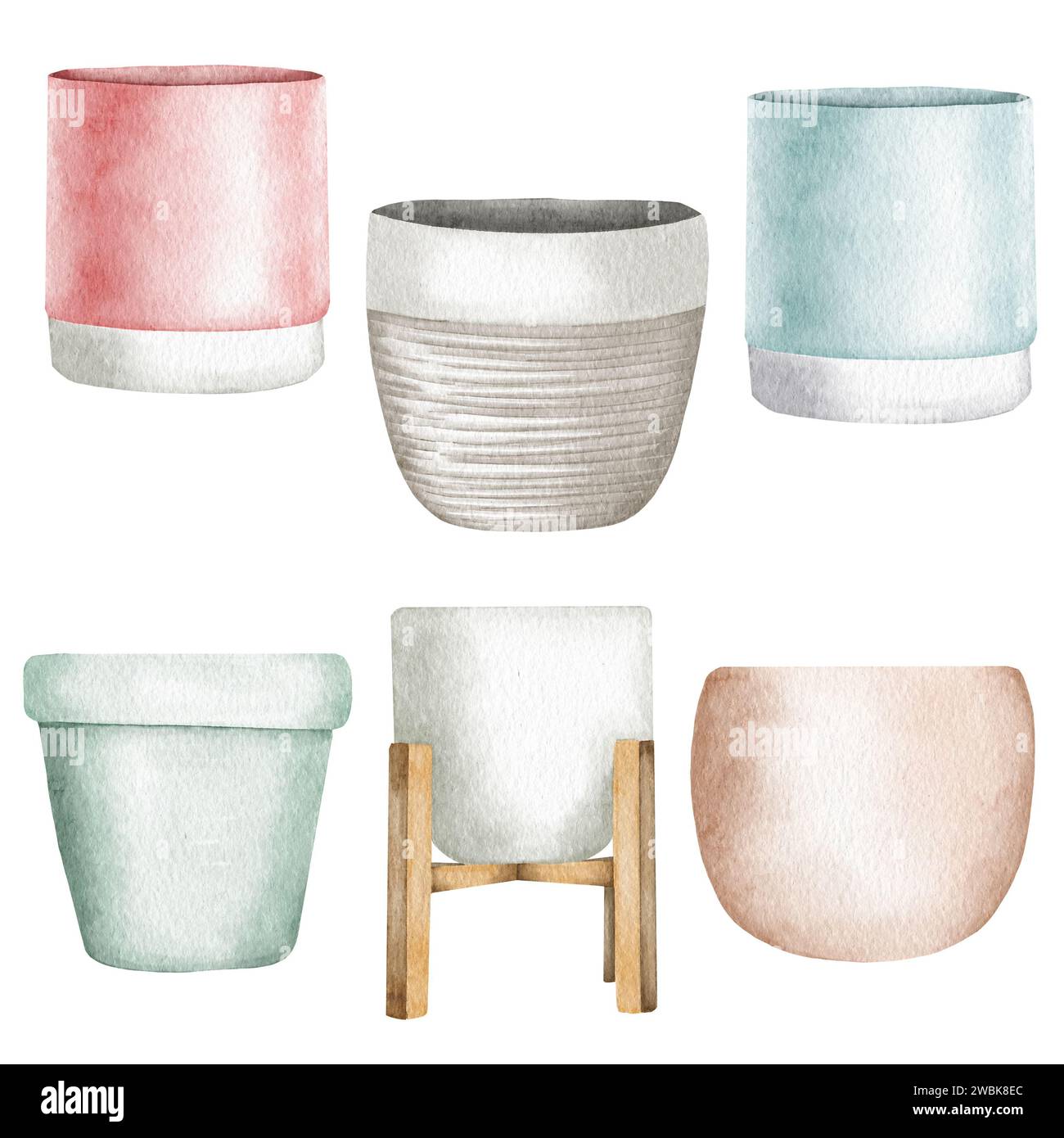 Set of watercolor flower pots. Modern pots collection Stock Photo - Alamy