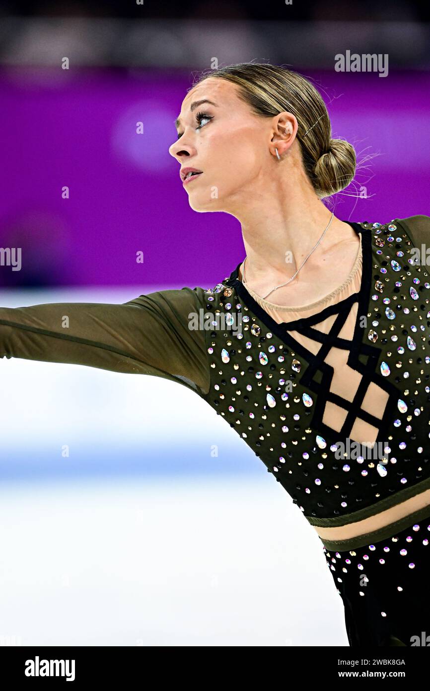 Nina POVEY (GBR), during Women Short Program, at the ISU European ...