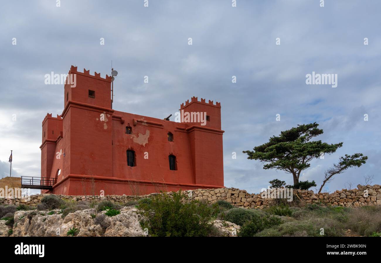 Mellieha, Malta - 21 December, 2023: view of the landmark fortress and ...