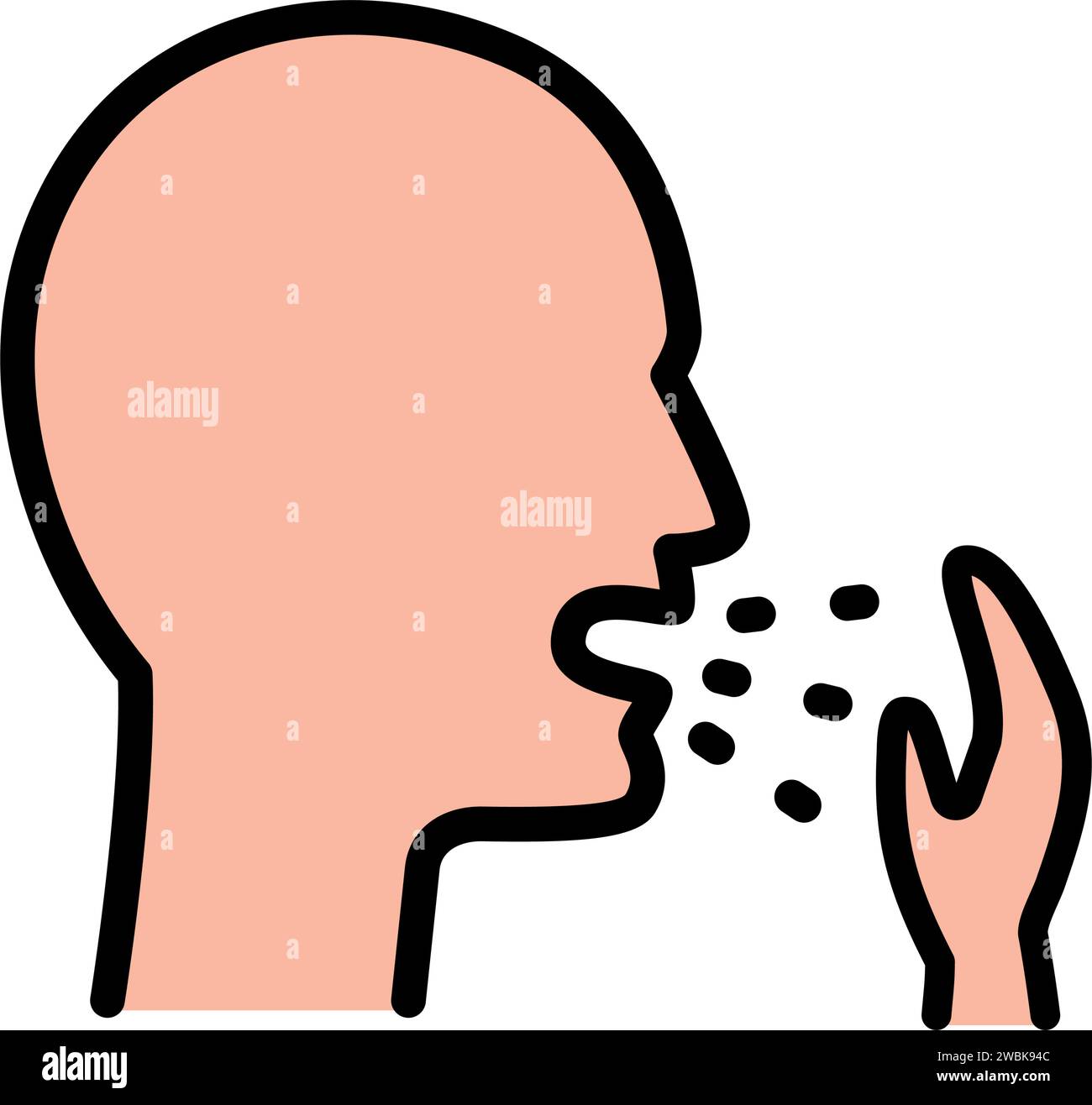 Coughing color icon. Line illustration. Sneezing. Viral infection, influenza, flu cold symptom ...