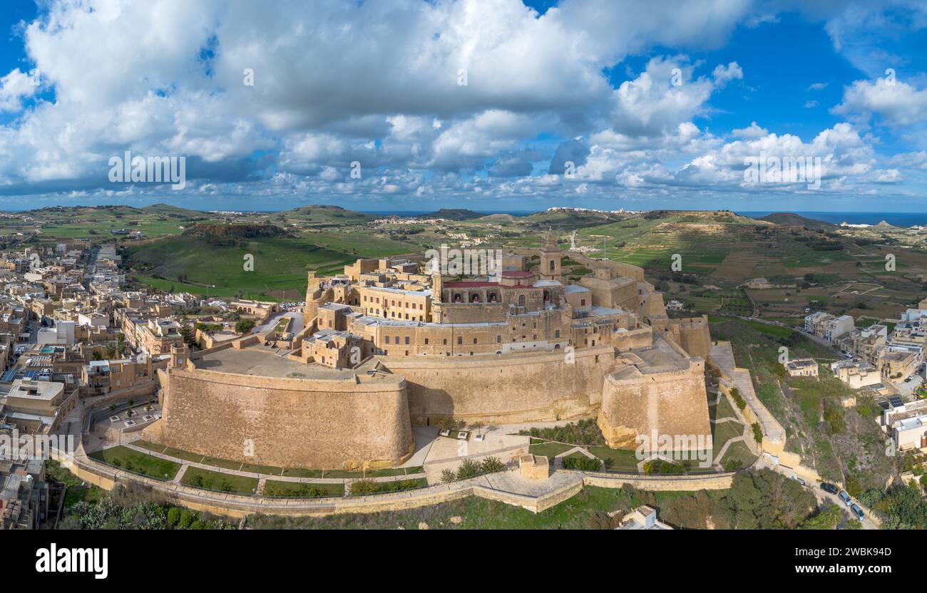 Victoria, Malta - 20 December, 2023: drone view of the Cittadella ...