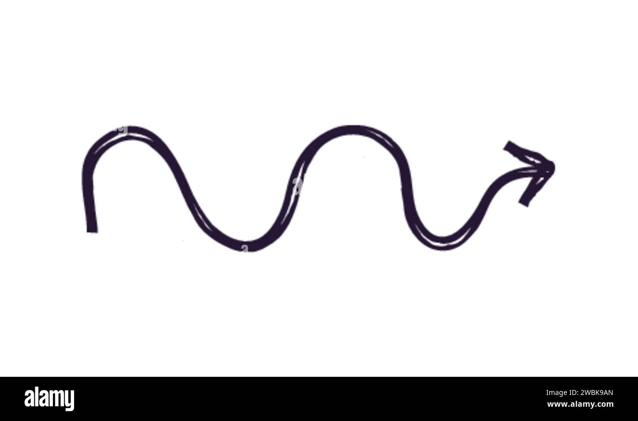 Hand drawn crayon chalk charcoal line arrow. curvy and wavy arrow ...