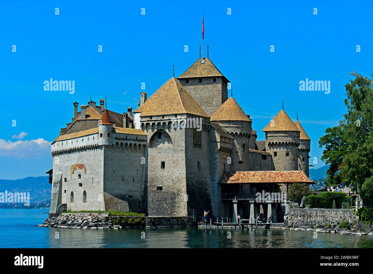Chateau de Chillon, Chillon Castle on Lake Geneva near Montreux, Vaud ...
