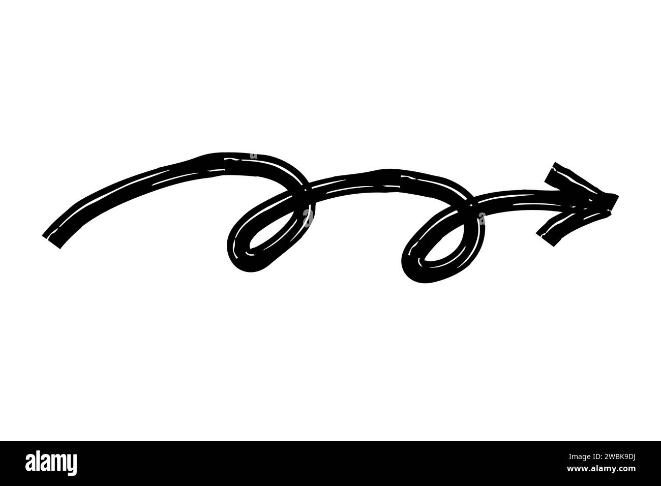 Hand drawn crayon chalk charcoal line arrow. curvy and wavy arrow ...