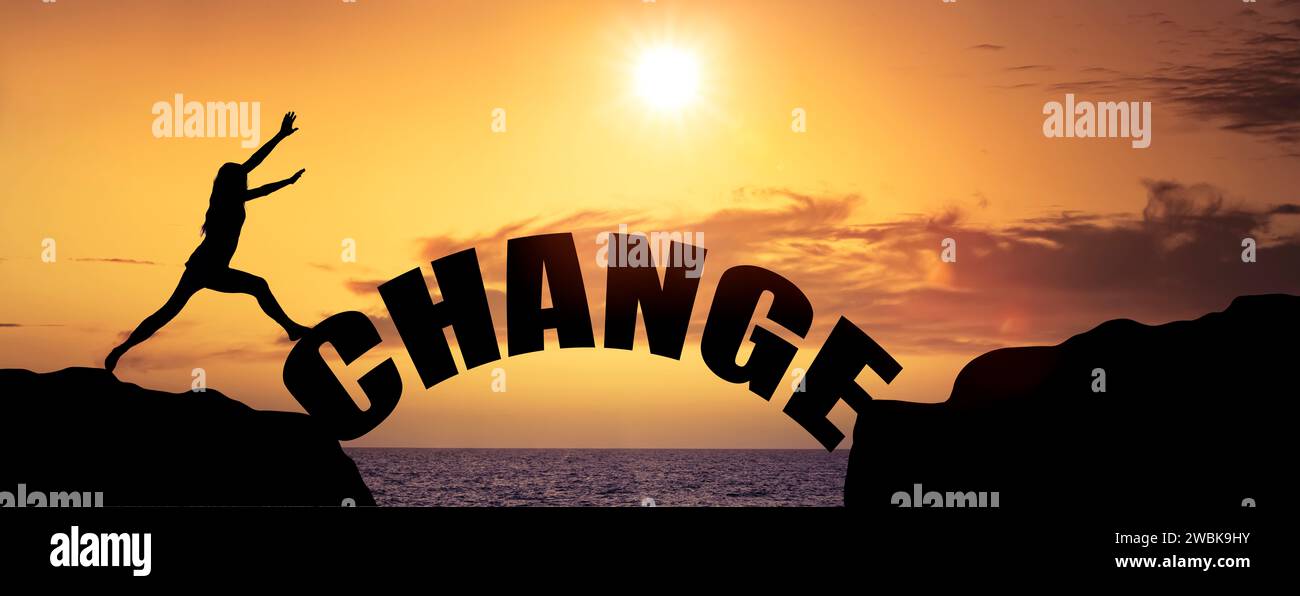 Change from one cliff to another with the word change hi-res stock ...