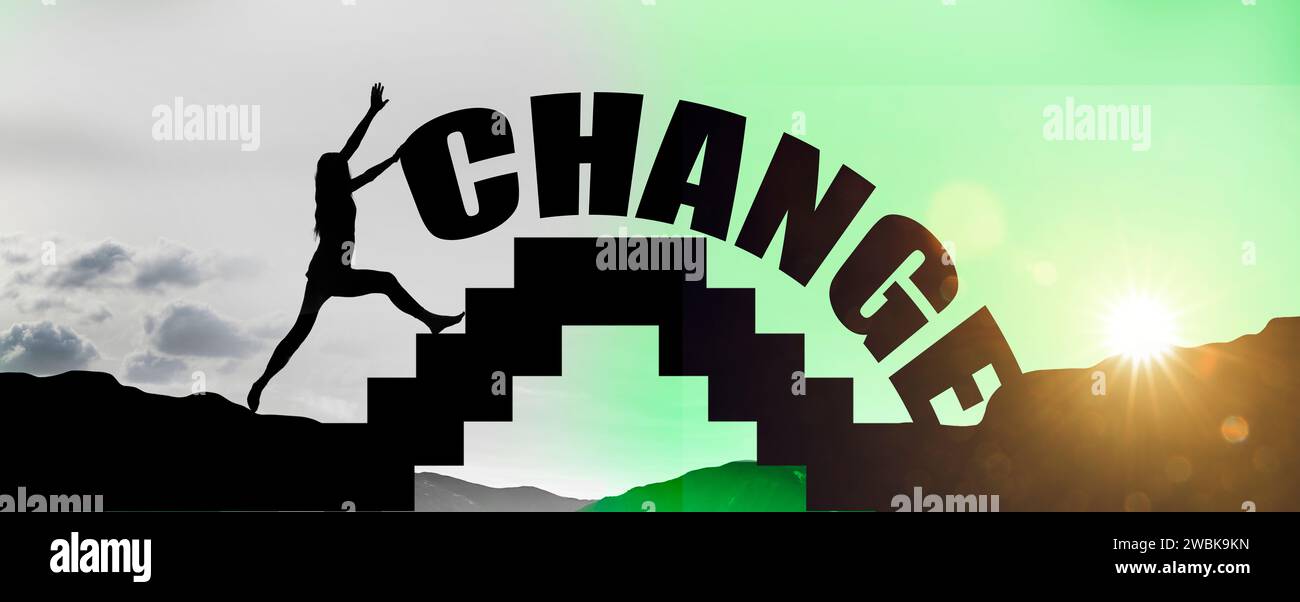 Change from one cliff to another with the word change hi-res stock ...