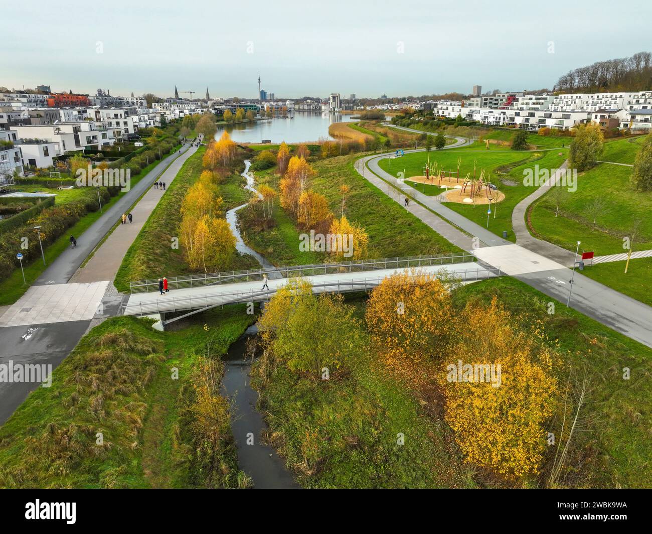 Dortmund, North Rhine-Westphalia, Germany - Phoenix Lake, pedestrian ...