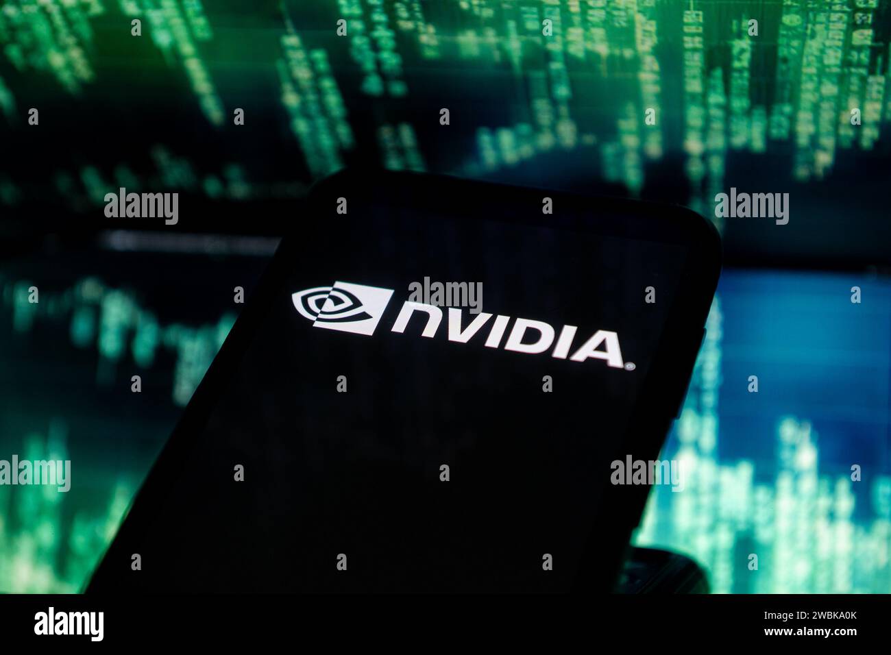 In this photo illustration a Nvidia logo seen displayed on a smartphone ...