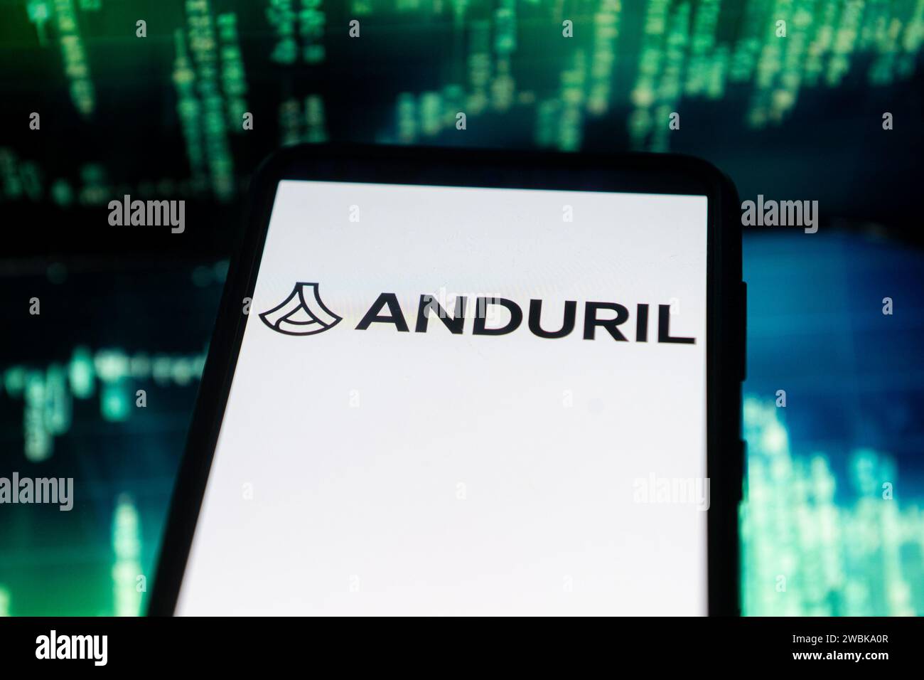 In this photo illustration an Anduril logo seen displayed on a ...