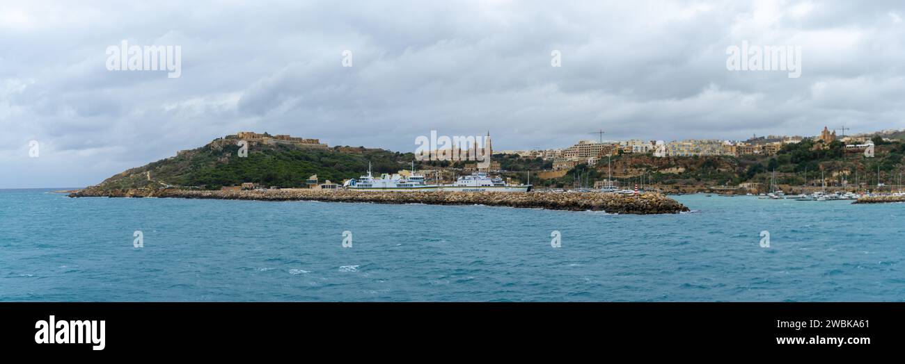 Mgarr, Malta - 18 December, 2023: panorama view of the harbour and port ...