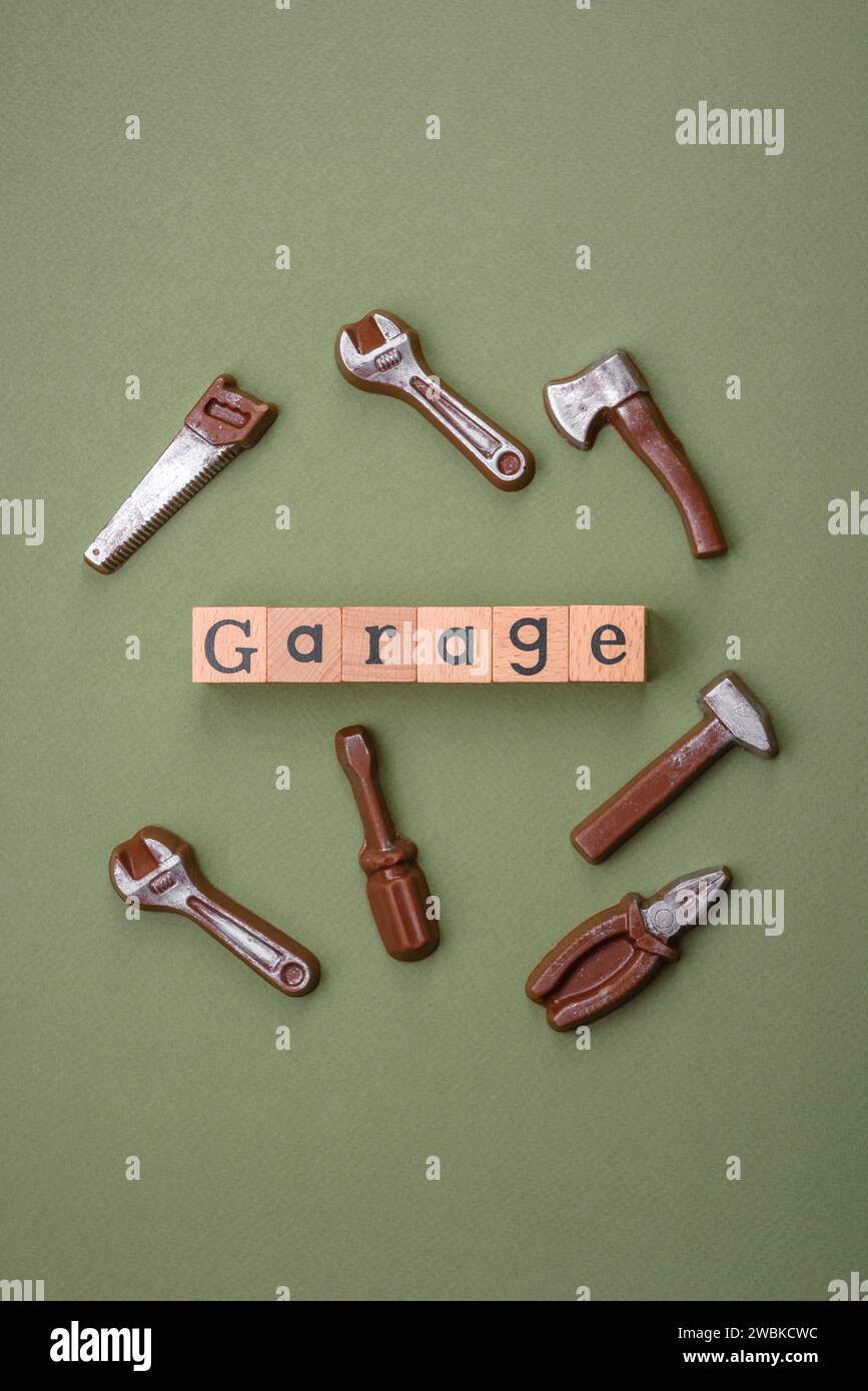 Tools and inscriptions symbolizing repairs or a garage and its ...