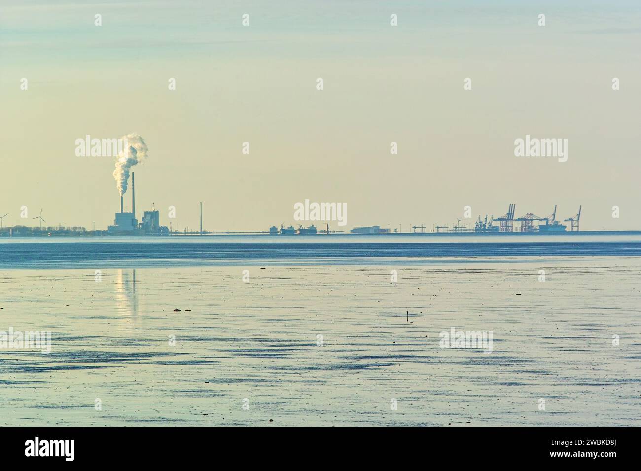 View across the Jade Bay from east to west to the industrial and quay ...