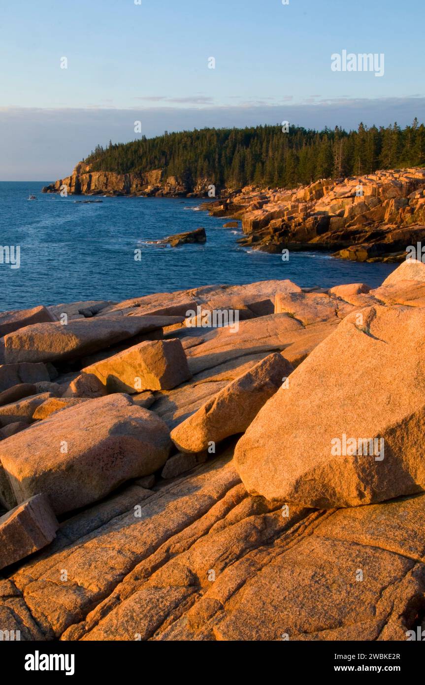 Rocky shoreline to Otter Cliff from Ocean Path, Acadia National Park ...