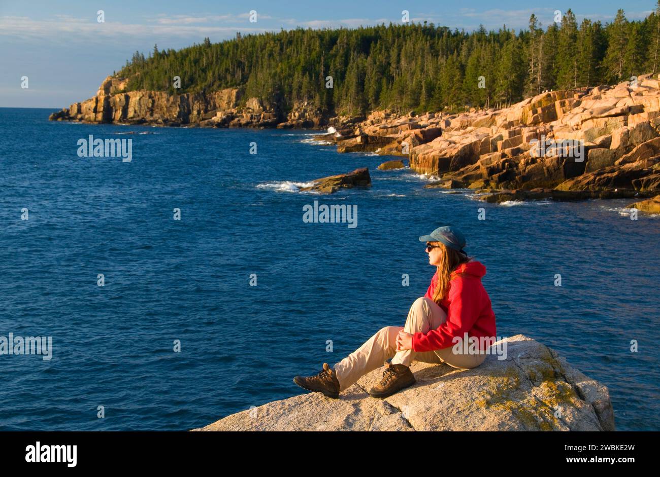 Rocky shoreline viewing to Otter Cliff from Ocean Path, Acadia National ...