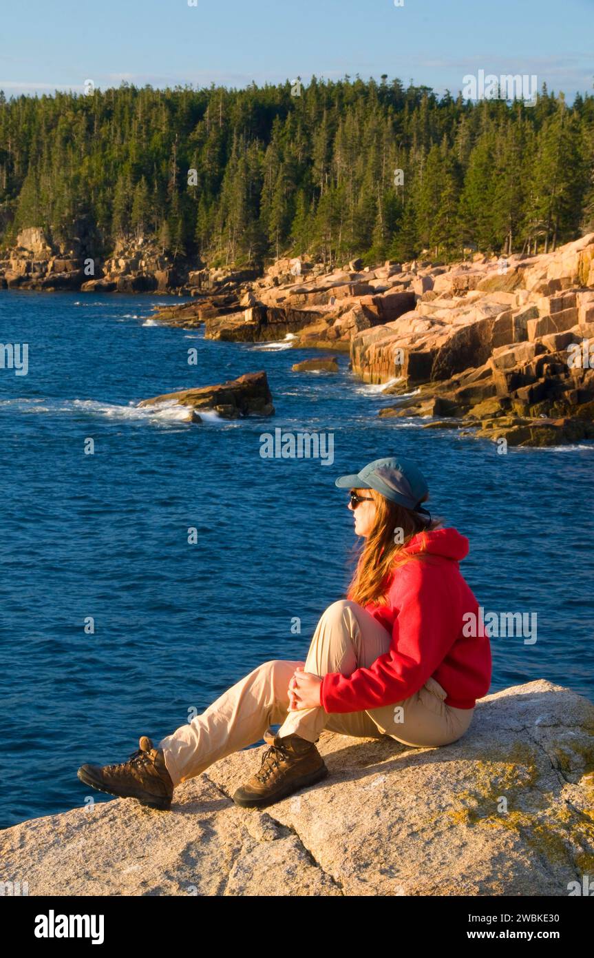 Rocky shoreline viewing to Otter Cliff from Ocean Path, Acadia National ...