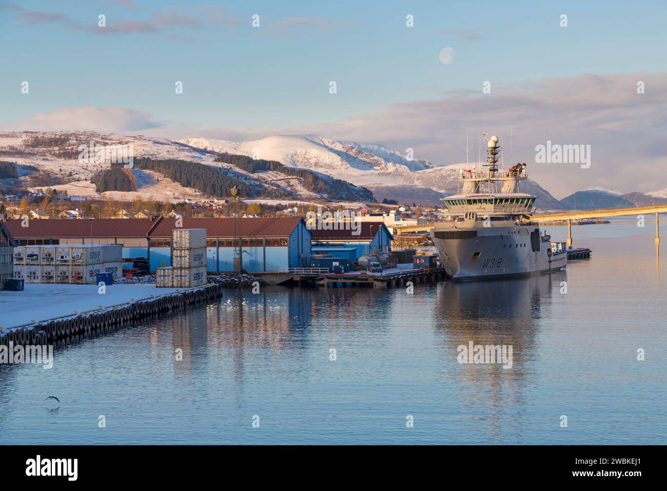 Kystvakt ship, Norwegian Coast Guard, KV Harstad W318 at Sortland ...